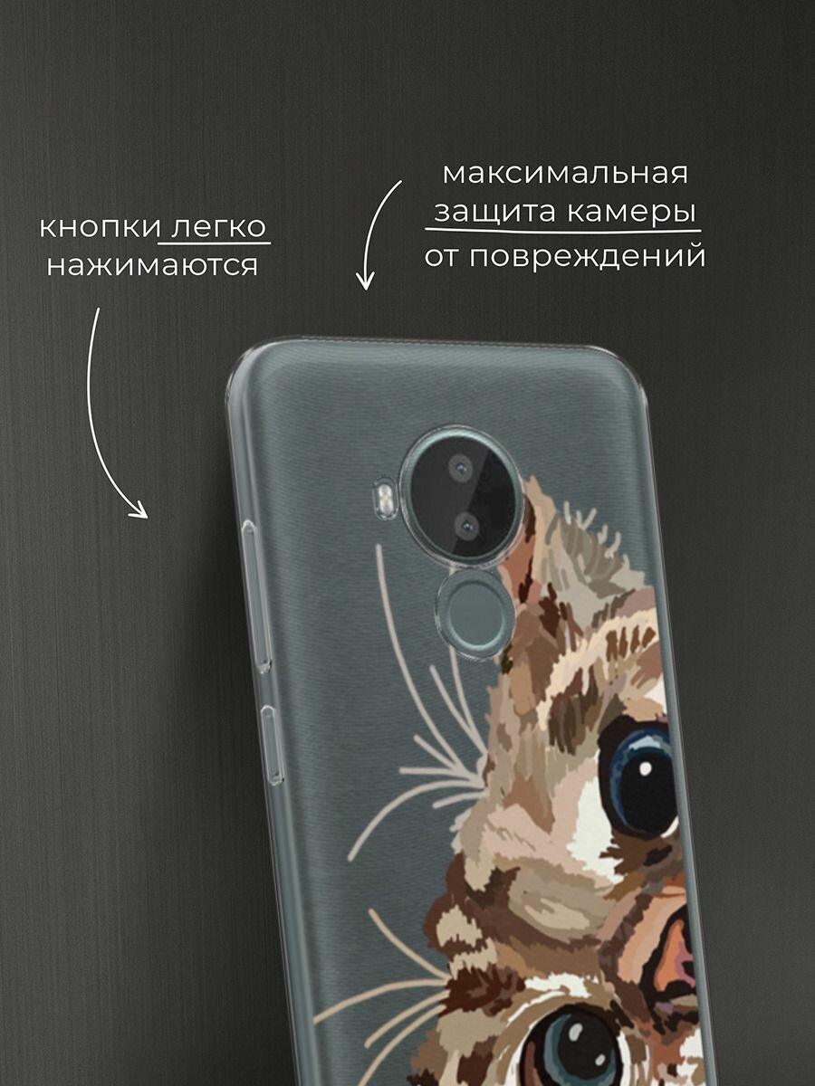 Чехол на Nokia C30 / Нокия C30 с принтом "Любопытный кот", прозрачный — фото 1