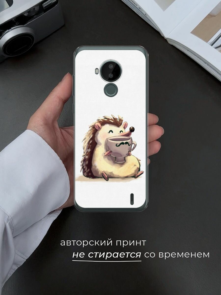 Силиконовый чехол на Nokia C30 / Нокия C30 с принтом "Еж кофеман" — фото 1