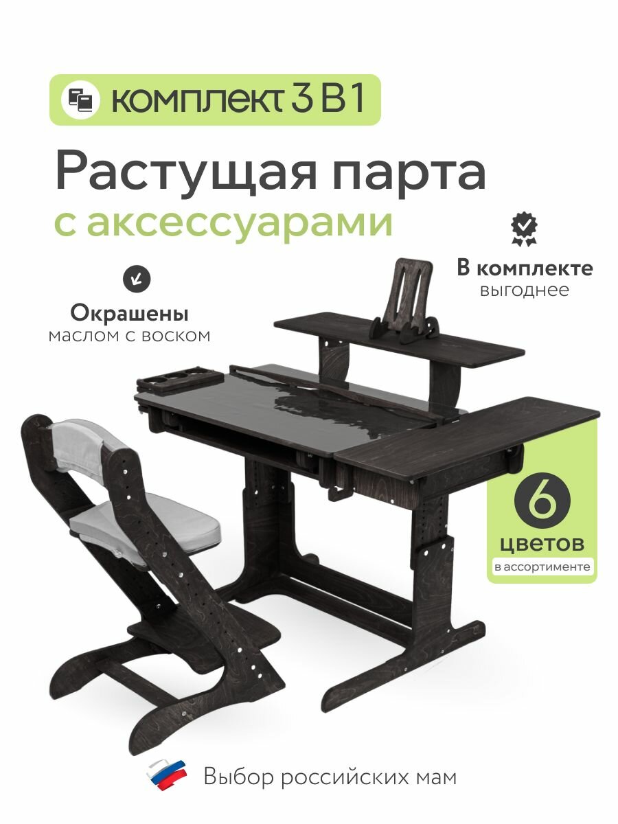 Парта растущая с аксессуарами, парта, растущий стул с подушкой, аксессуары для парты, движение - жизнь