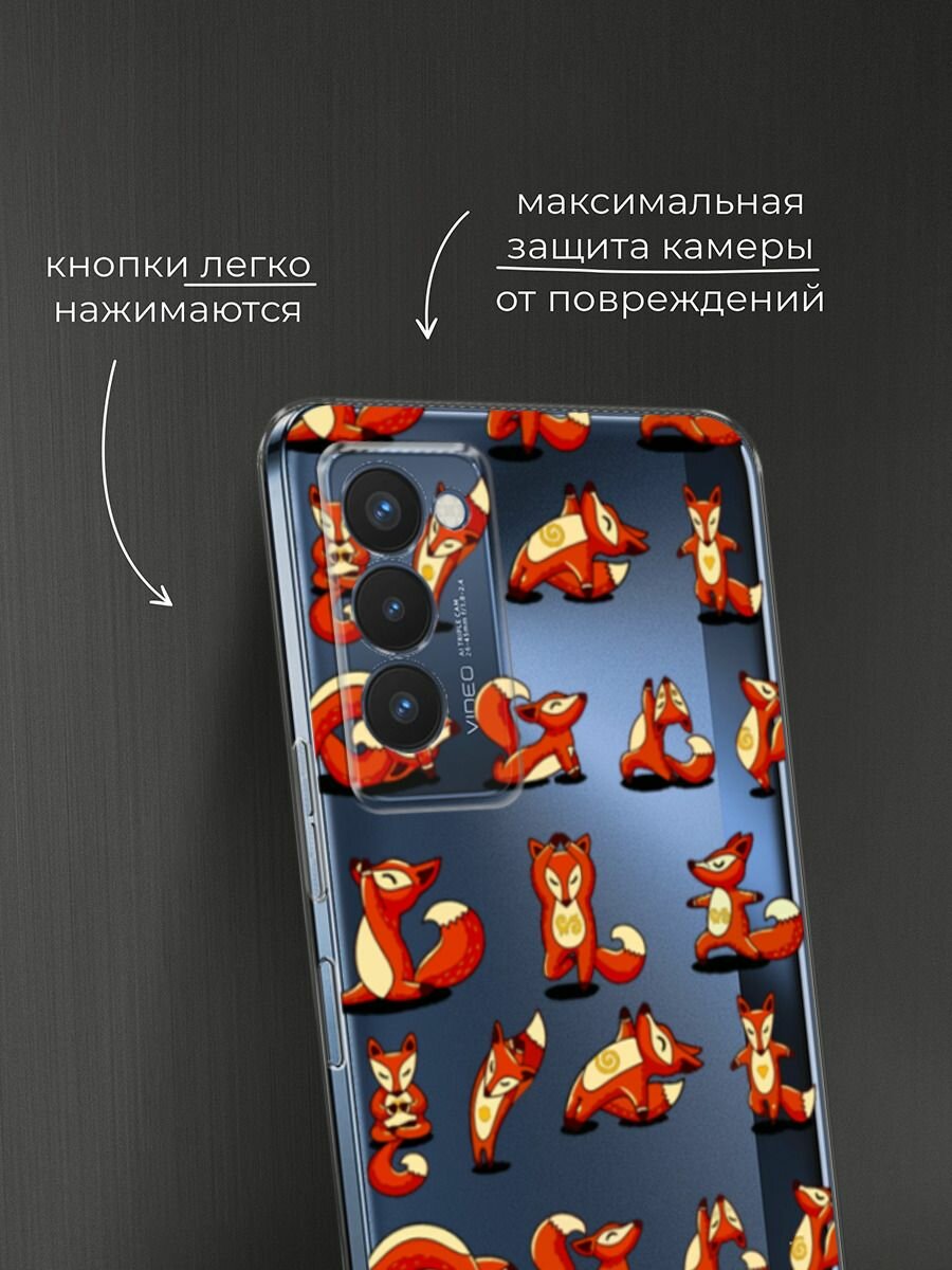 Чехол на Tecno Camon 18P / Техно Камон 18Р с принтом "Йога для лисы", прозрачный — фото 1