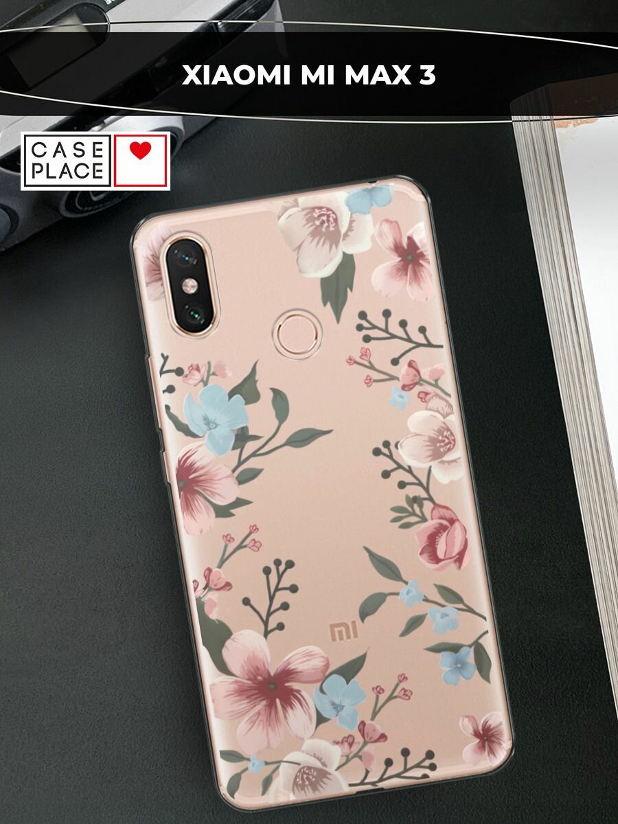 Чехол на Xiaomi Mi Max 3 / Сяоми Ми Макс 3 с принтом "Нежная рамка из цветов", прозрачный