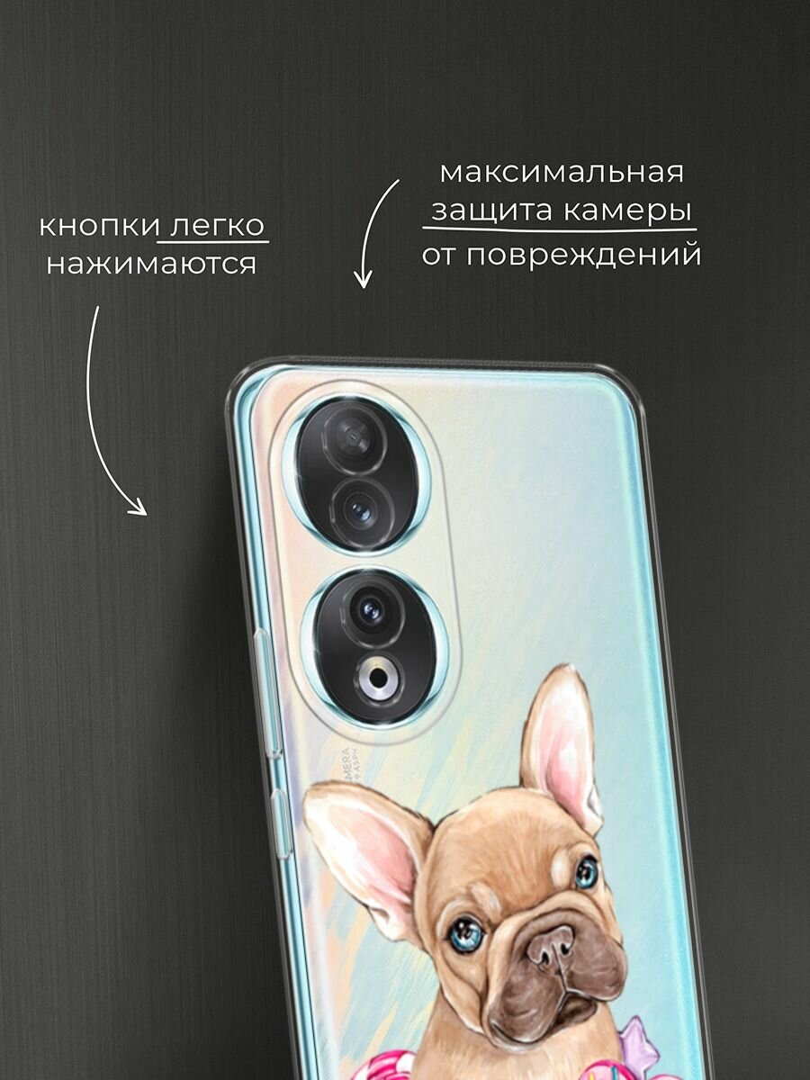 Чехол на Honor 90 / Хонор 90 с принтом "Бульдог и сладости", прозрачный — фото 1