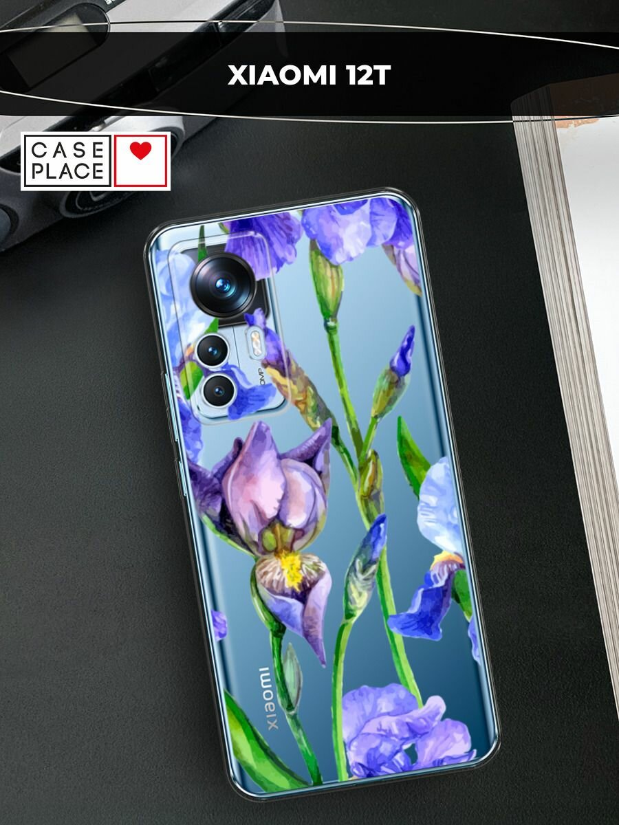 Чехол на Xiaomi 12T/12T Pro / Сяоми 12T/12T Про с принтом "Синие ирисы", прозрачный