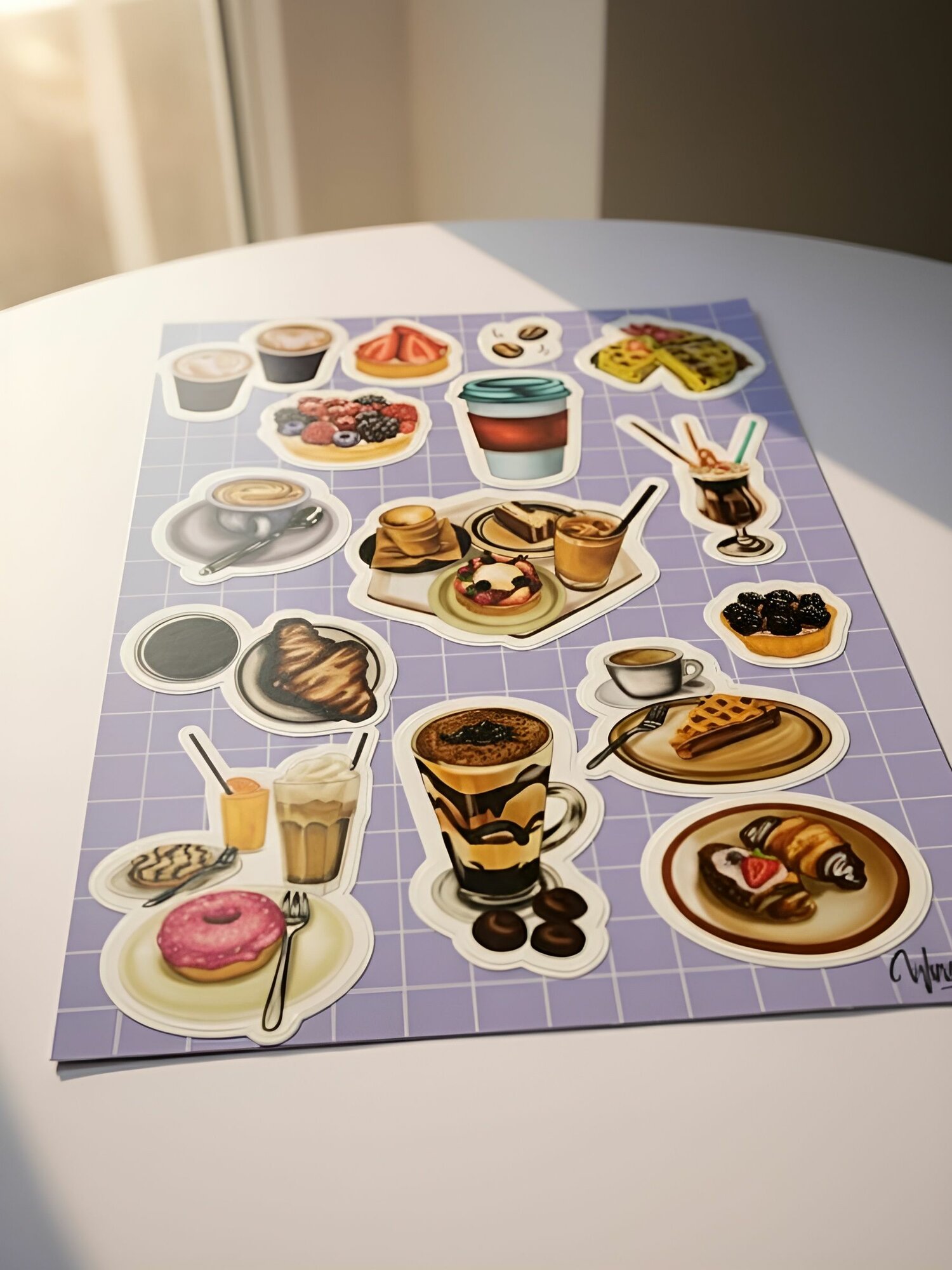 Милые наклейки с едой: кофе, круассаны, пирожные, напитки. Уникальные авторские стикеры для блокнота, матовая поверхность. Набор для кондитера и кофемана