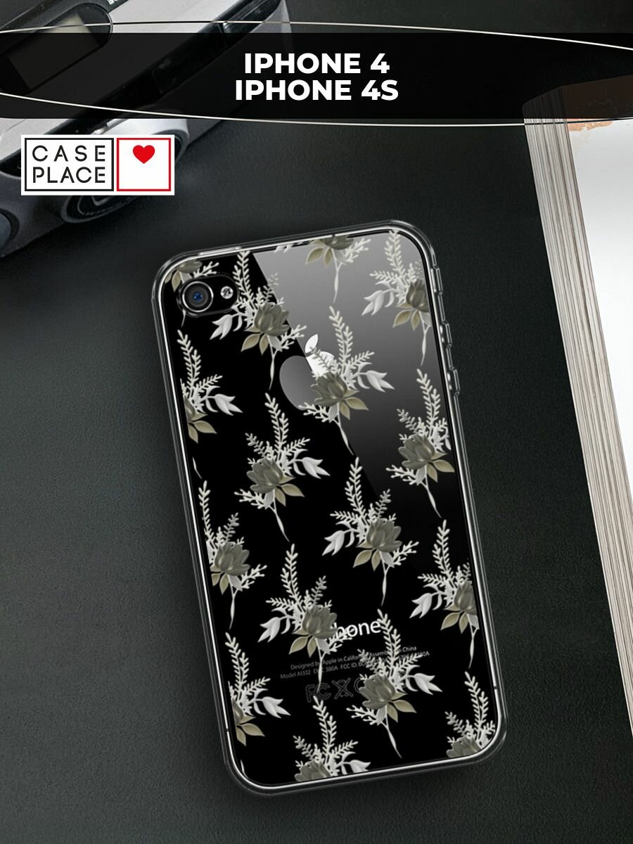 Чехол на Apple iPhone 4/4S / Айфон 4/4S с принтом "Паттерн цветы сепия"