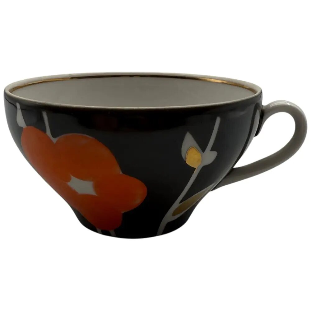 Чашка "Маки", 200 мл, крытье, позолота, роспись, 1960-1970 гг, 1 сорт, Дулево, Россия