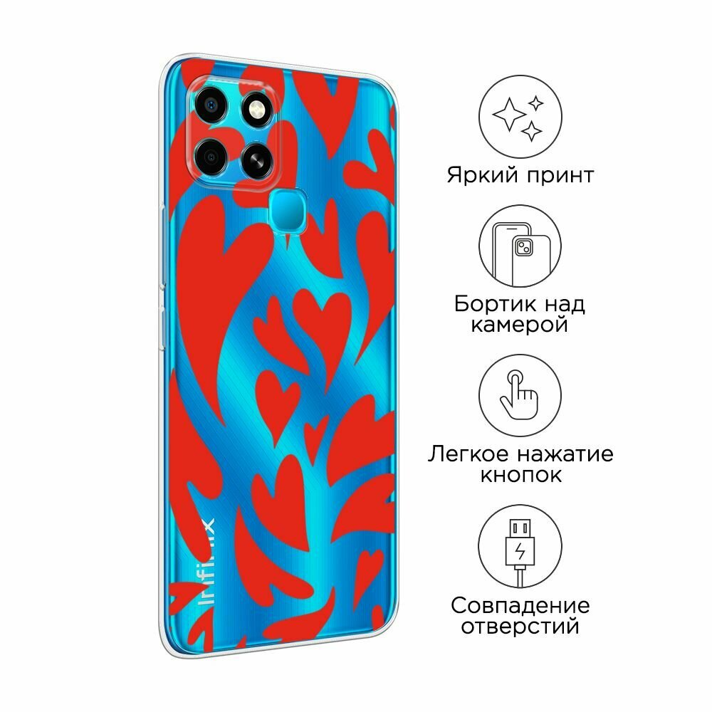 Чехол на Infinix Smart 6 / Инфиникс Смарт 6 с принтом "Crazy hearts 2 - 14 февраля", прозрачный — фото 1