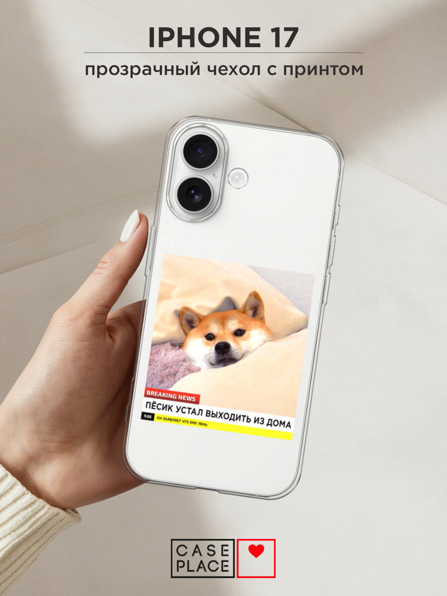 Чехол на Apple iPhone 17 / Айфон 17 с принтом Уставший песик, прозрачный