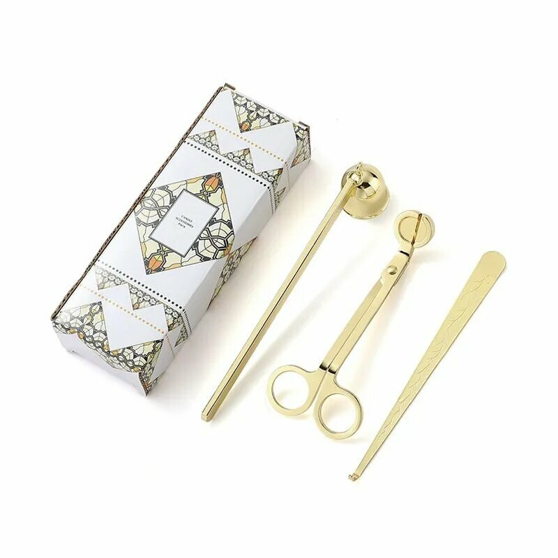 Набор для свечей: ножницы (триммер) для подрезки фитиля и пламегаситель (колокольчик) для свечей, подставка и крючок