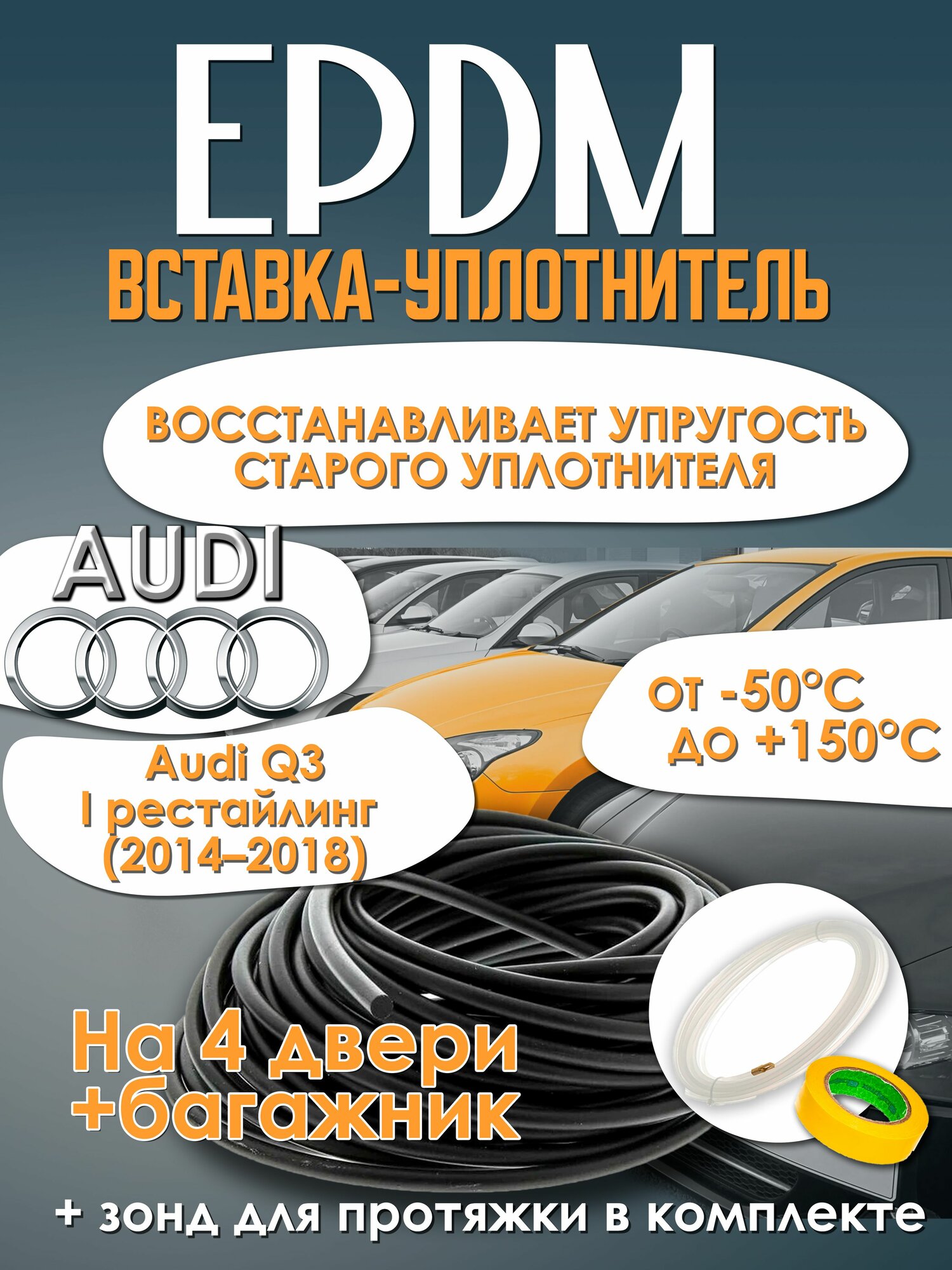 EPDM вставка-уплотнитель для дверей автомобиля Audi Q3 I рестайлинг (2014-2018) / Ауди Ку3 1 поколение рестайлинг