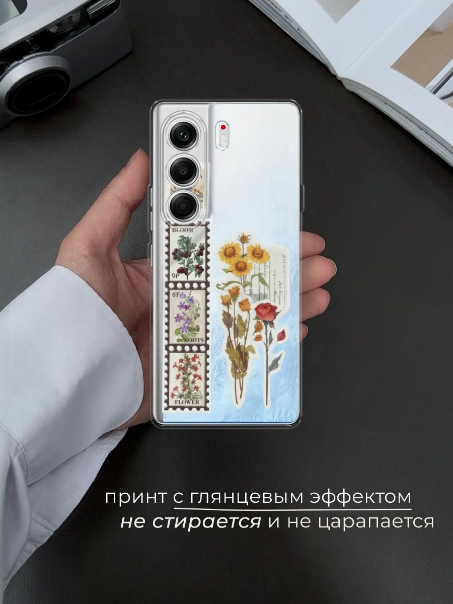 Чехол на Tecno Camon 40 Pro 5G / Текно Камон 40 Про 5G с принтом Марки с цветами — фото 1