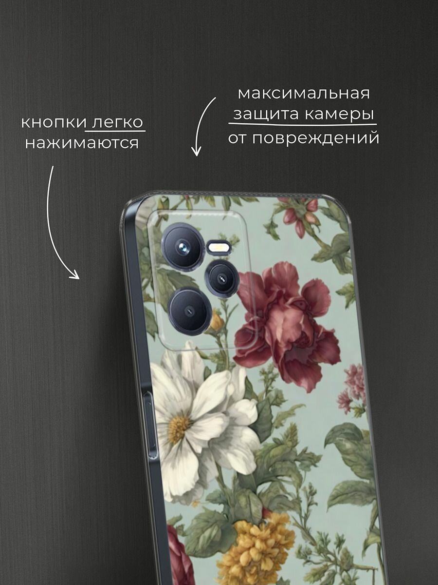 Чехол на Realme C35 / Реалми C35 с принтом Акварельные красные цветы — фото 1