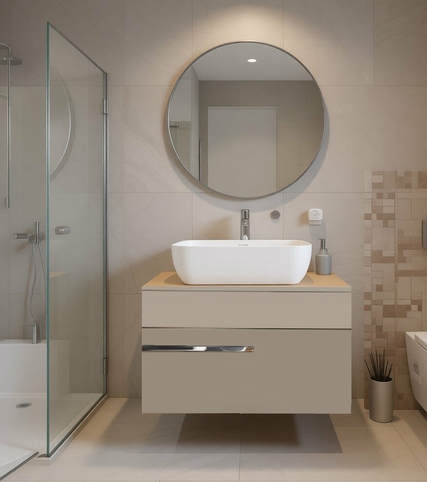 Мебель для ванной Вудлайн 65, розовый-бежевый, раковина Cuatro, зеркало D65