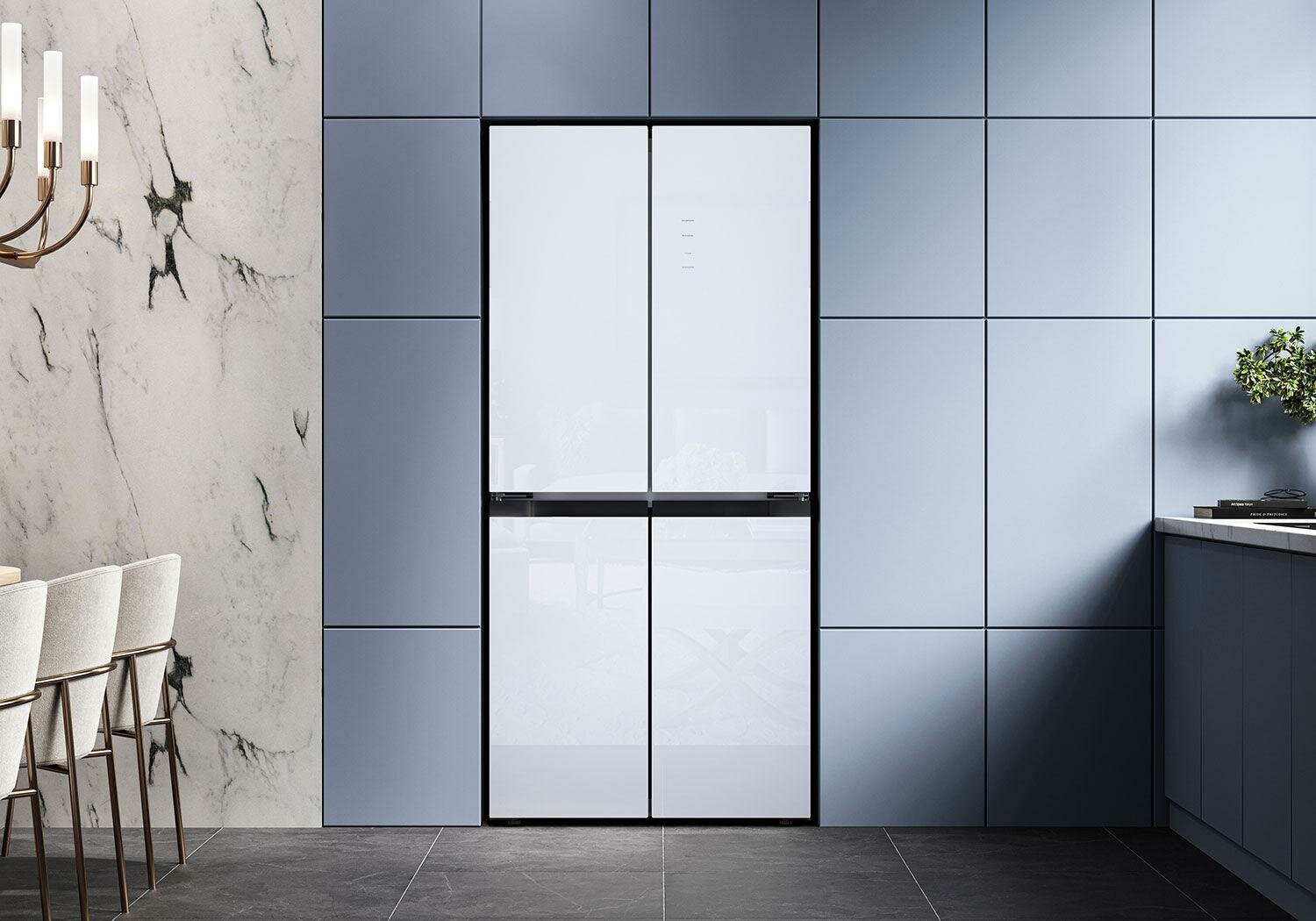 Холодильник Lex LCD450WGID, белое стекло, 4-х дверный, 183x91.1x63.6 см, 465 л