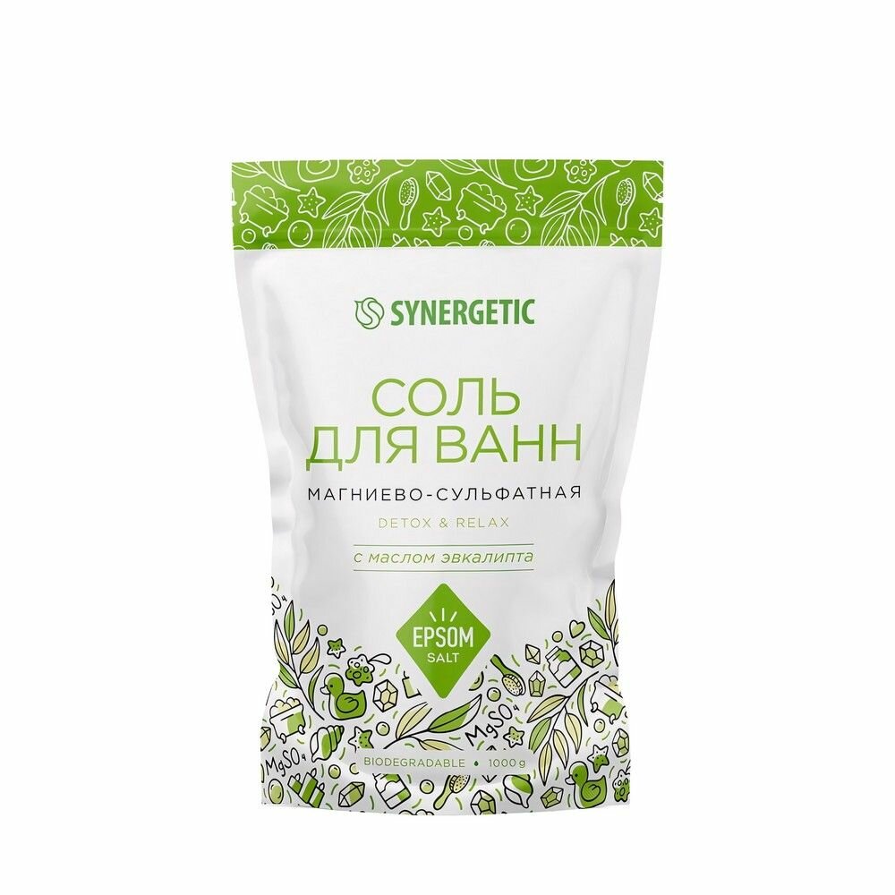 Магниево-сульфатная соль для ванны SYNERGETIC эвкалипт 1 000г