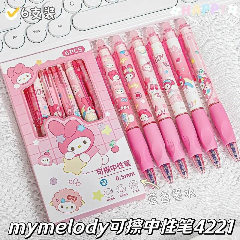 Стираемая гелевая ручка Sanrio, синяя, My Melody Cinnamoroll, симпатичная ручка-кнопка Hello Kitty, канцелярские принадлежности для девочек-студентов, подарок на день рождения