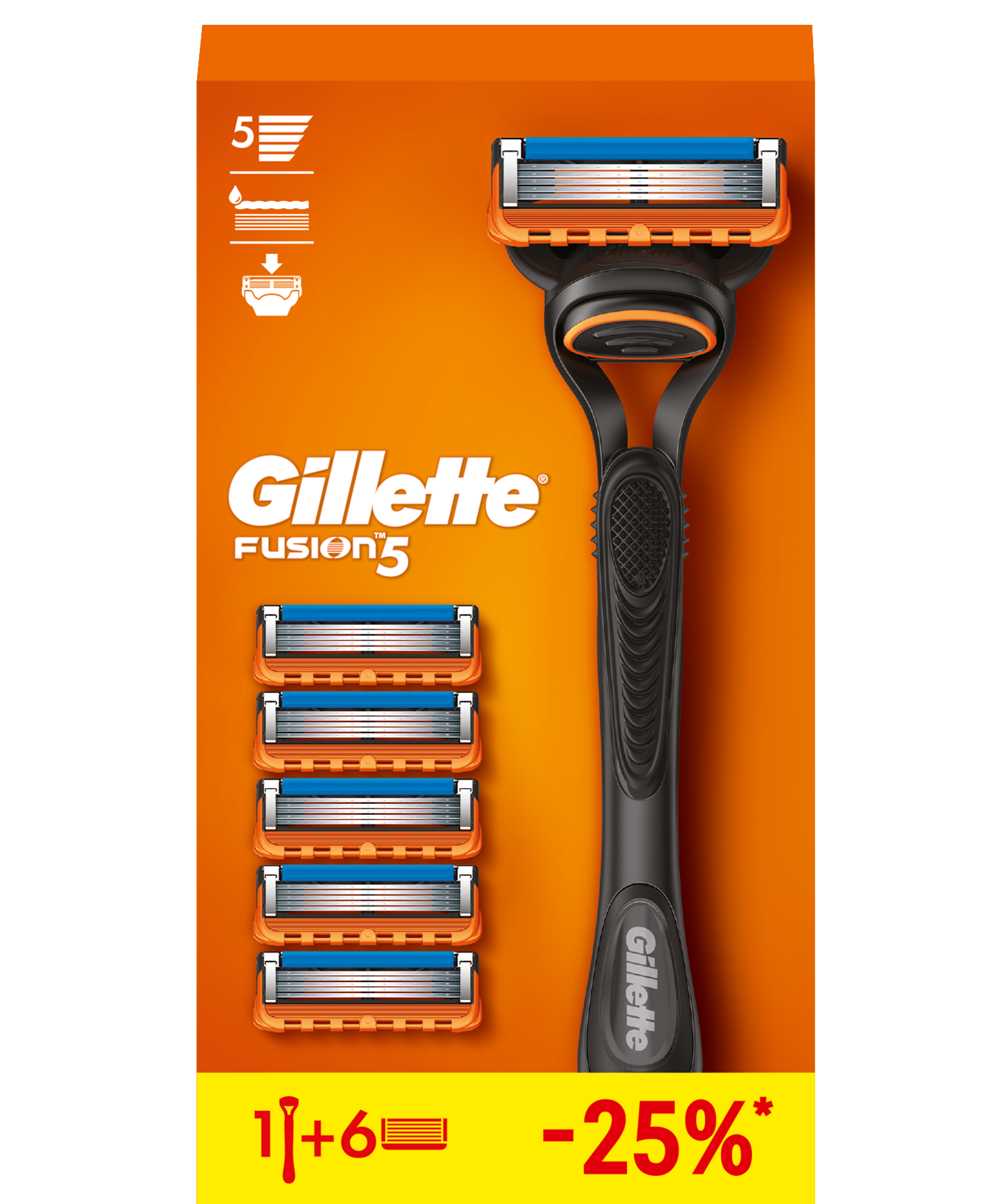 Gillette Fusion5 Мужская Бритва , 6 кассет, с 5 лезвиями, c точным триммером для труднодоступных мест