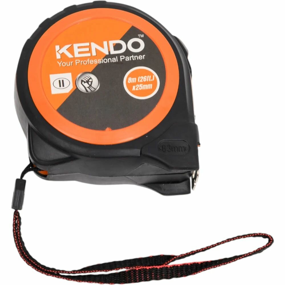 Ударостойкая рулетка в обрезиненном корпусе KENDO 8м х 25мм 35013