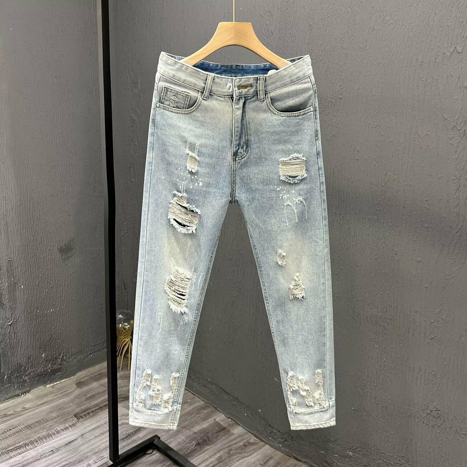 Тренд RONG CH Мужские Джинсы Лето Тонкие Потертые Свободные Стрейт Деним, Размер_28