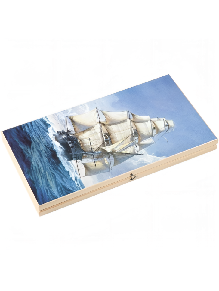 Нарды с шашками из дерева лакированные "Парусник" (40 х 21 см)