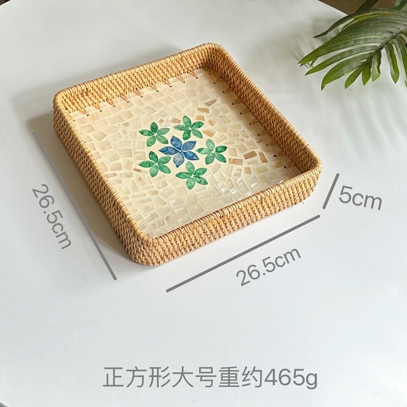 Вьетнамская плетеная тарелка из ротанга с цветными ракушками, скандинавский креативный ручной работы, декоративная тарелка для фруктов, поднос для хранения украшений, поднос для чая, квадратная тарелка