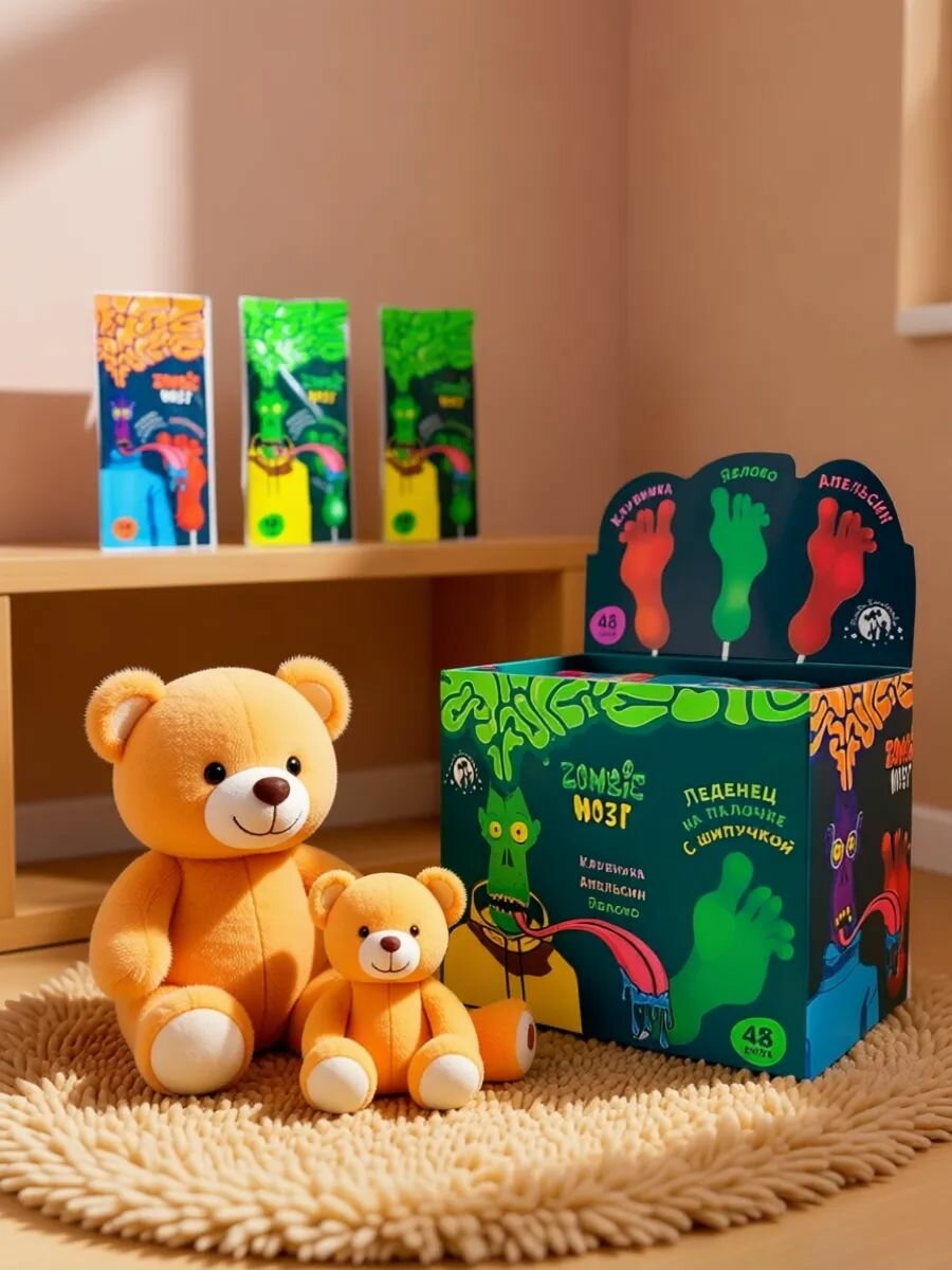 Карамель с шипучкой Zombie Мозг кислая пятка 48 шт по 10 гр