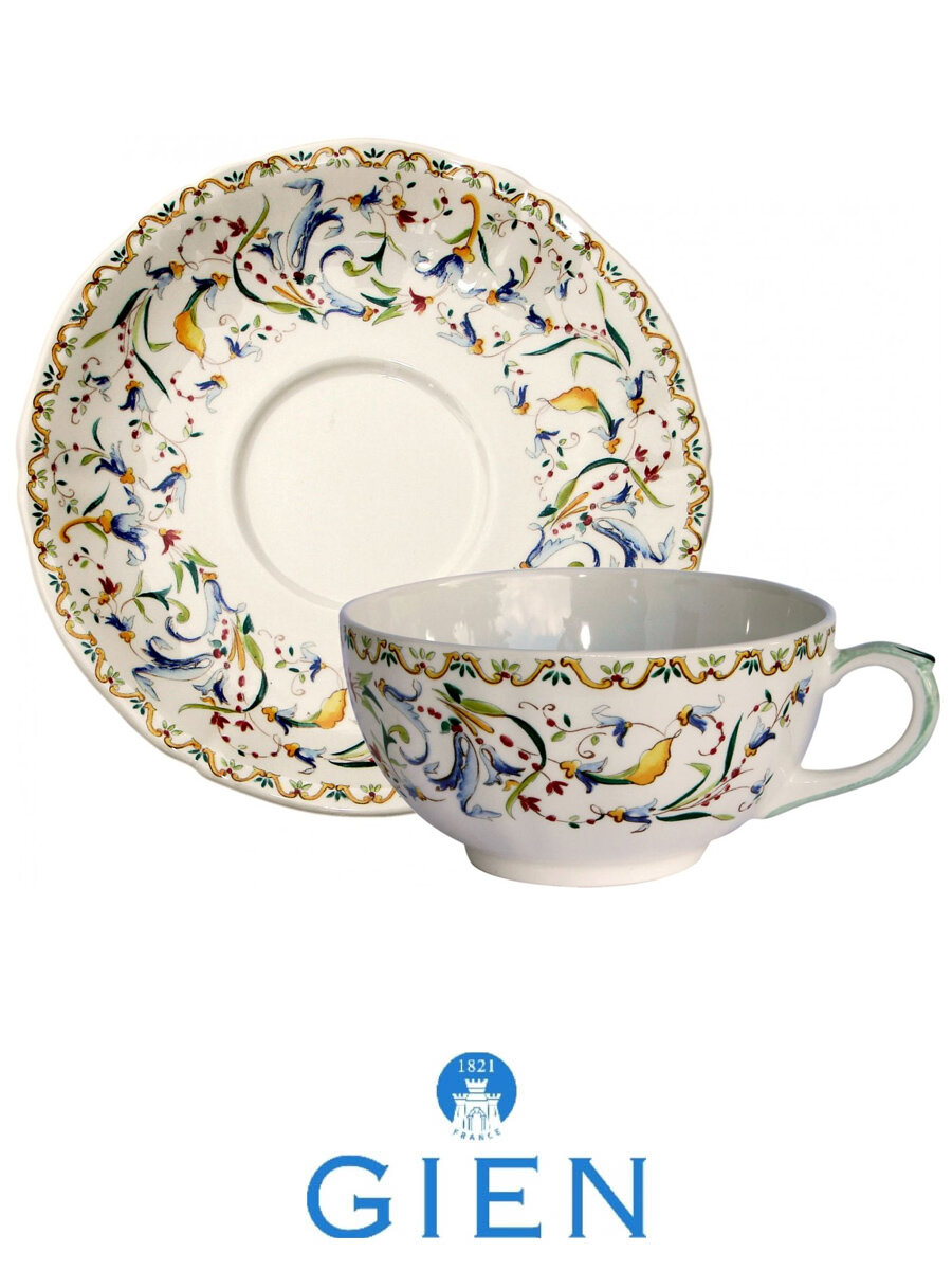 Набор чайных пар фаянсовых Gien Toscana, 130 мл, 2 шт, 2 персоны, глазурь, Франция