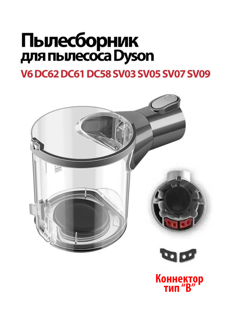 Пылесборник контейнер колба с интерфейсом "B" для пылесоса Dyson V6 DC62 DC61 DC59 / SV03 SV04 SV05 SV07 SV09. Мусоросборник, стакан, чаша.