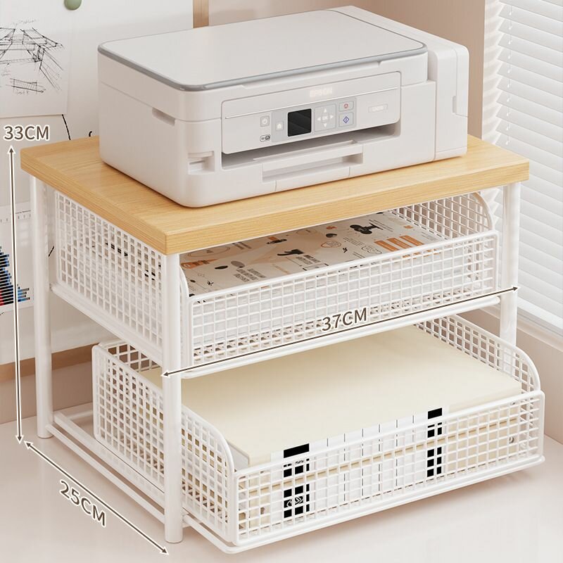 Настольная полка для принтера, 33x37x25 см: металлическая сетка + деревянная столешница, 2 уровня, для офиса, белая, EPSON