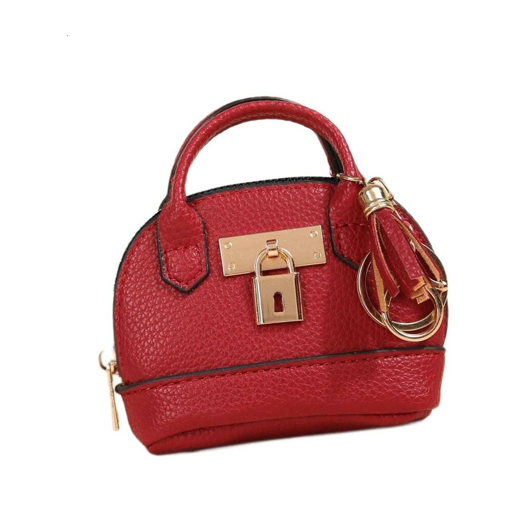 Кожаный мешочек для монет с кольцом, красный