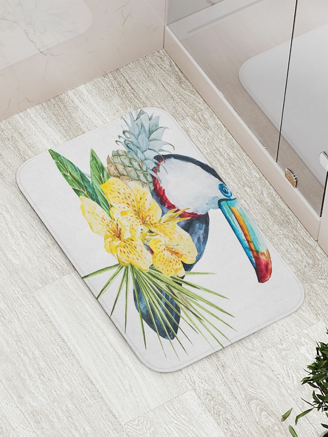 Коврик для ванной комнаты, туалета "Тукан с ананасом" противоскользящий, 52х77 см, JoyArty