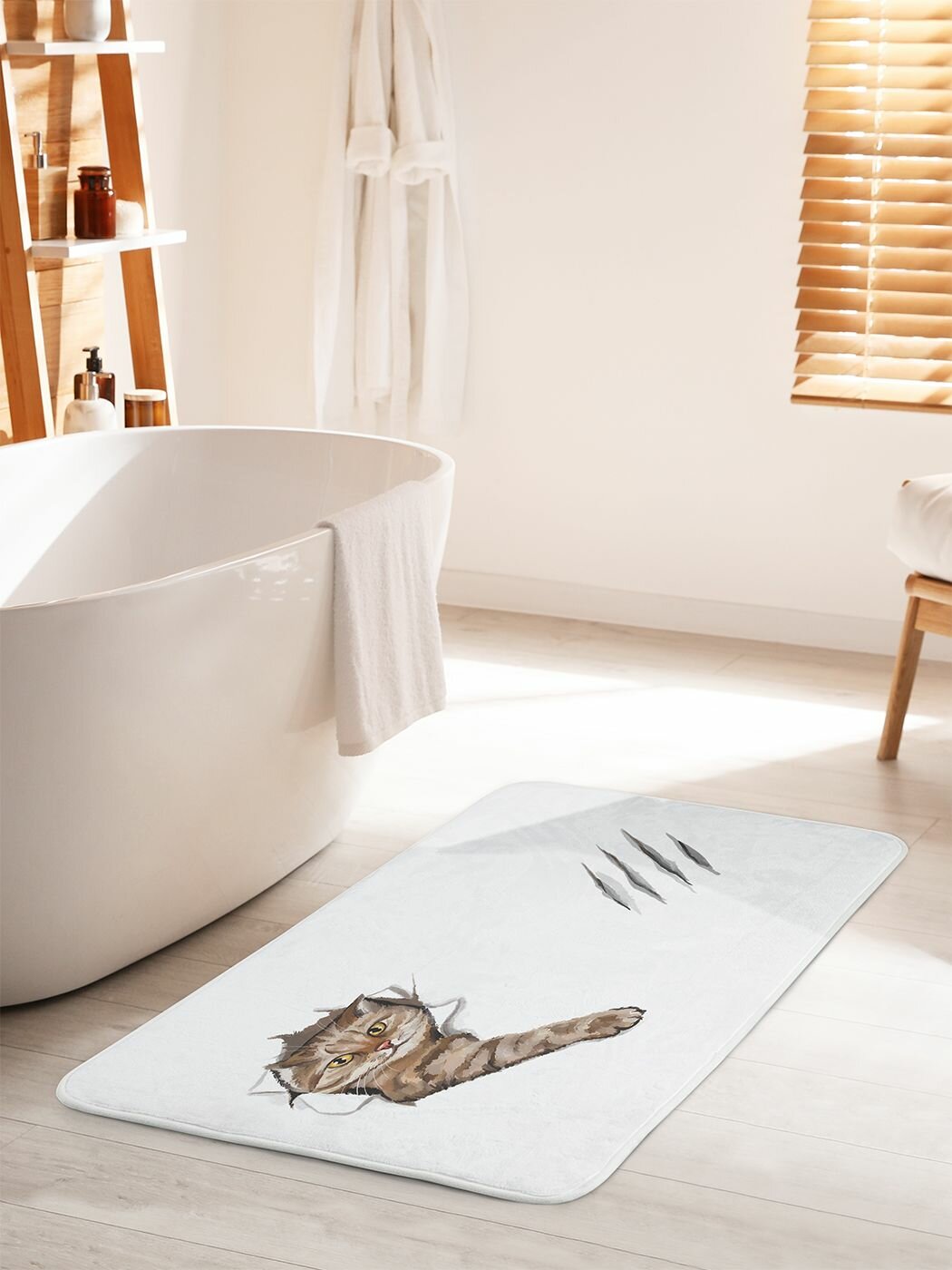 Коврик для ванной комнаты и туалета противоскользящий "Кот и царапина" 60х100 см, JoyArty