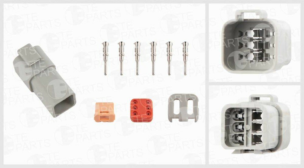 Разъем TE PARTS 7802163 6-ти контактный ответная часть 7802166, комплектация: 6-pin, уплотнение, фиксатор, крышка, Caterpillar, Volvo, Renault