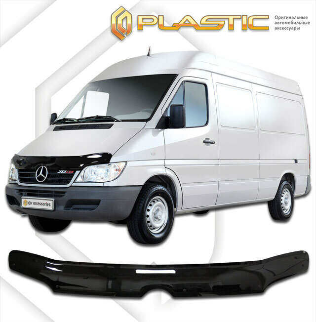 Дефлектор капота Mercedes-Benz Sprinter 2000-2006 Черный глянцевый СА Пластик