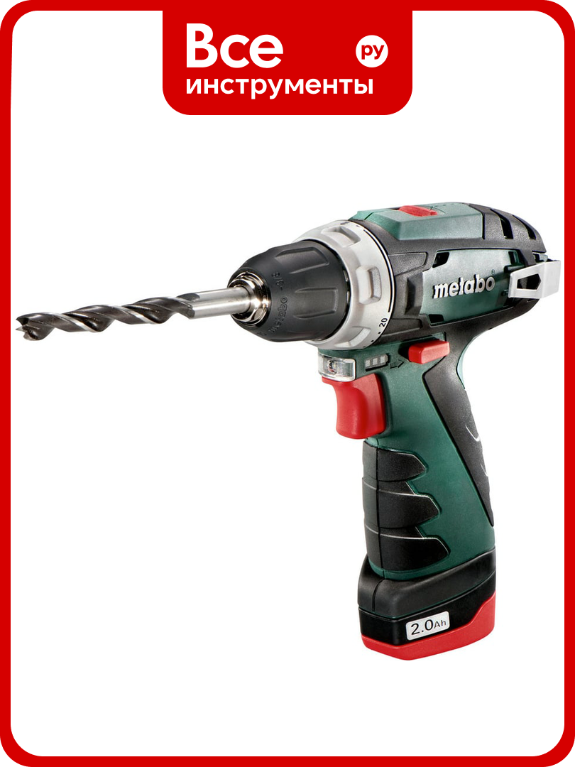 Аккумуляторная дрель-шуруповерт Metabo PowerMaxx BS 12 В 2x2.0, для своевременной зарядки