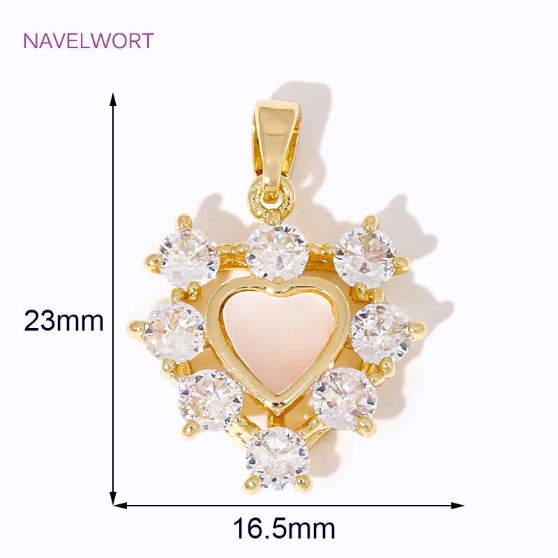 NAVELWORT Подвеска сердце с кристаллами, 23x16.5 мм, 18K Gold Plated