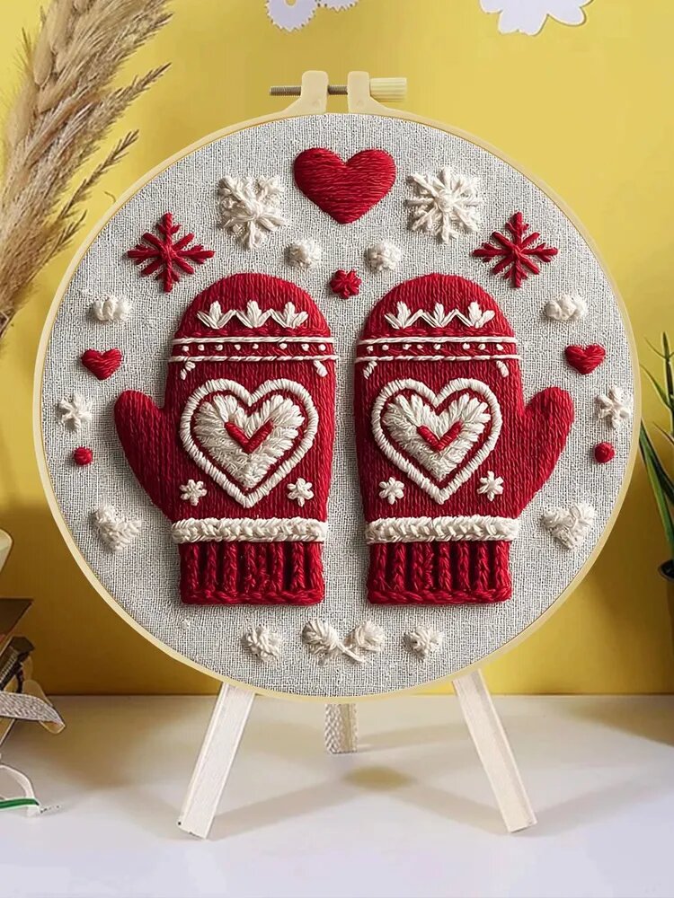 Набор для вышивания,20X20CM, подходит для начинающих, Милые перчатки.