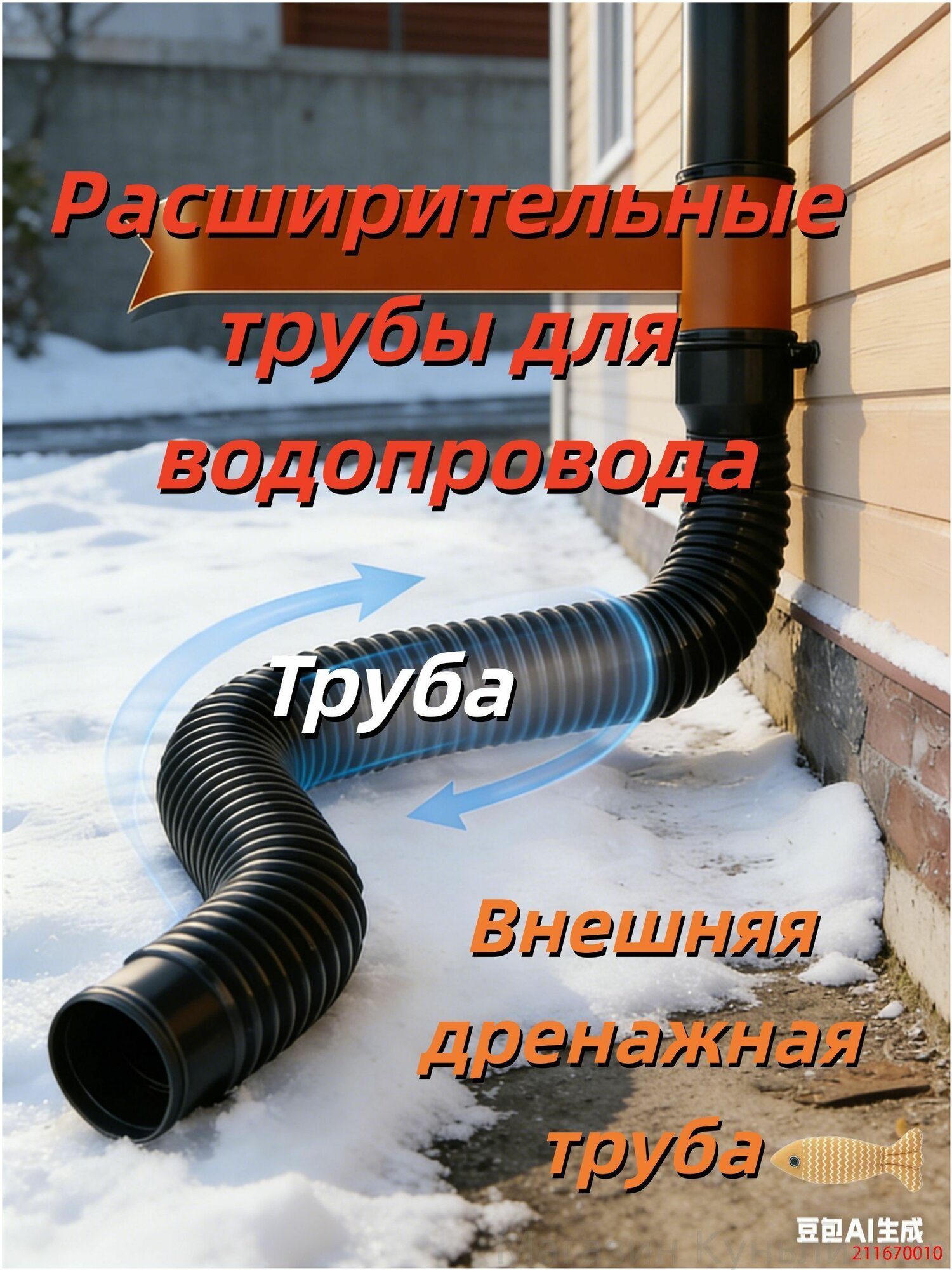 Tруба водосточная, Пластиковая круговой дренажная удлинительная труба,80mm,100mm_подходит для дренажа или удлинения гибких трубопроводных систем