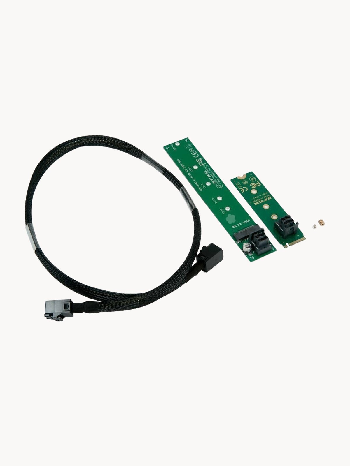 Адаптер-переходник с SSD M.2 PCI-E NVMe (M key) 2280 на 2230/2242/2260/2280/22110 с интерфейсным кабелем Mini-SAS HD SFF-8643 to SFF-8643, зеленый