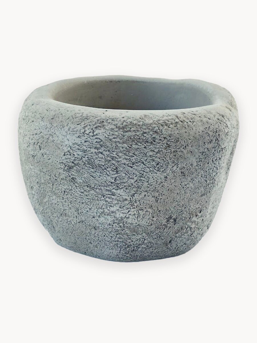 Кашпо декоративное BARABASH фактура "Камень", бетон, ручное изготовление, светло-серое 16х12 см