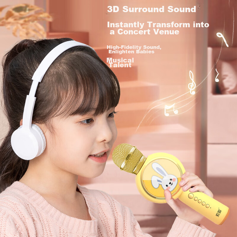 Soaiy MC39 Wireless Karaoke Mobile Microphone, Singing Device, Children's Singing Karaoke Handheld Microphone, All-In Wireless Bluetooth Speaker for Home And Outdoor KTV, AI Version Lemon Yellow