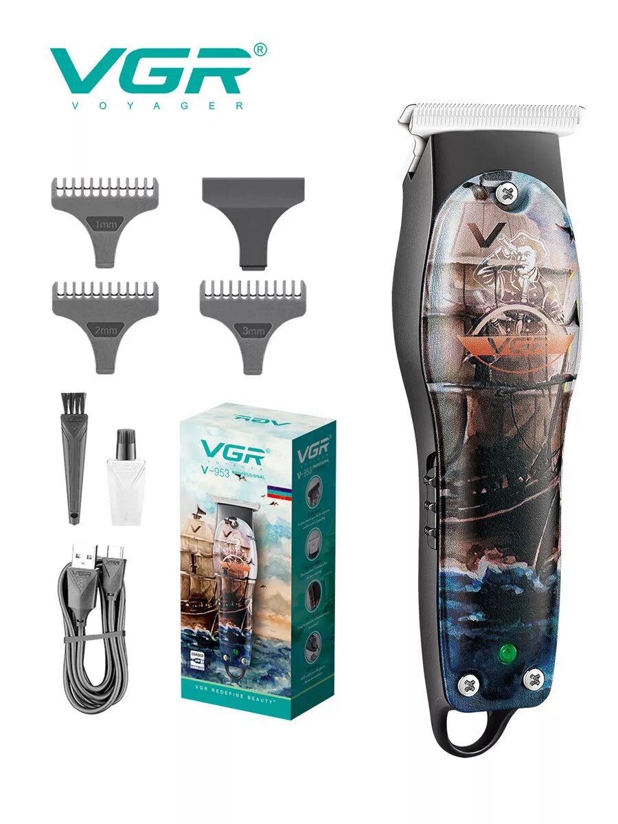 Машинка для стрижки волос триммер VGR для бороды, подмышечной и паховой зоны , 3 насадки