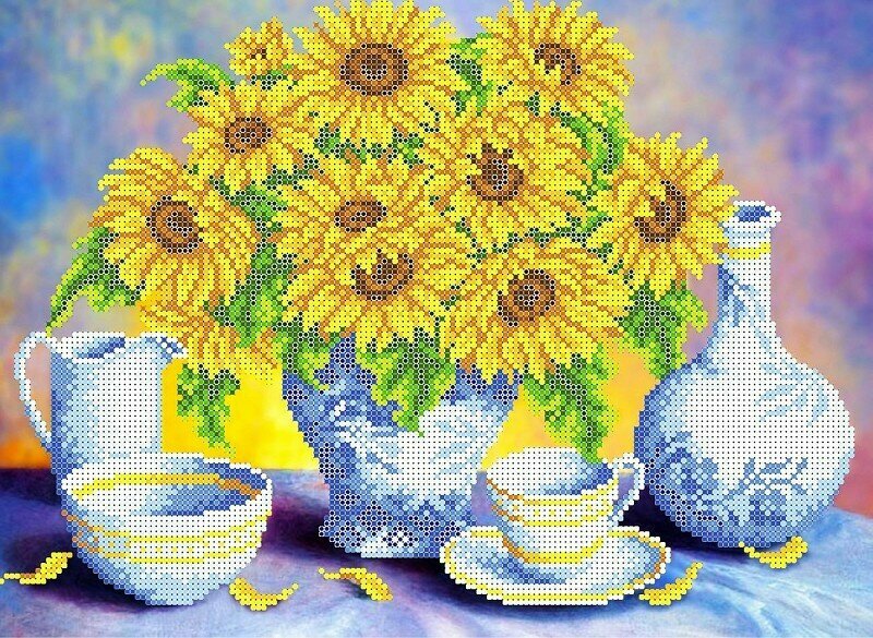 Набор для вышивания Каролинка #кбцн(Ч) 3041 Натюрморт с подсолнухами, Вышивка бисером, 35.5 х 24.5 см