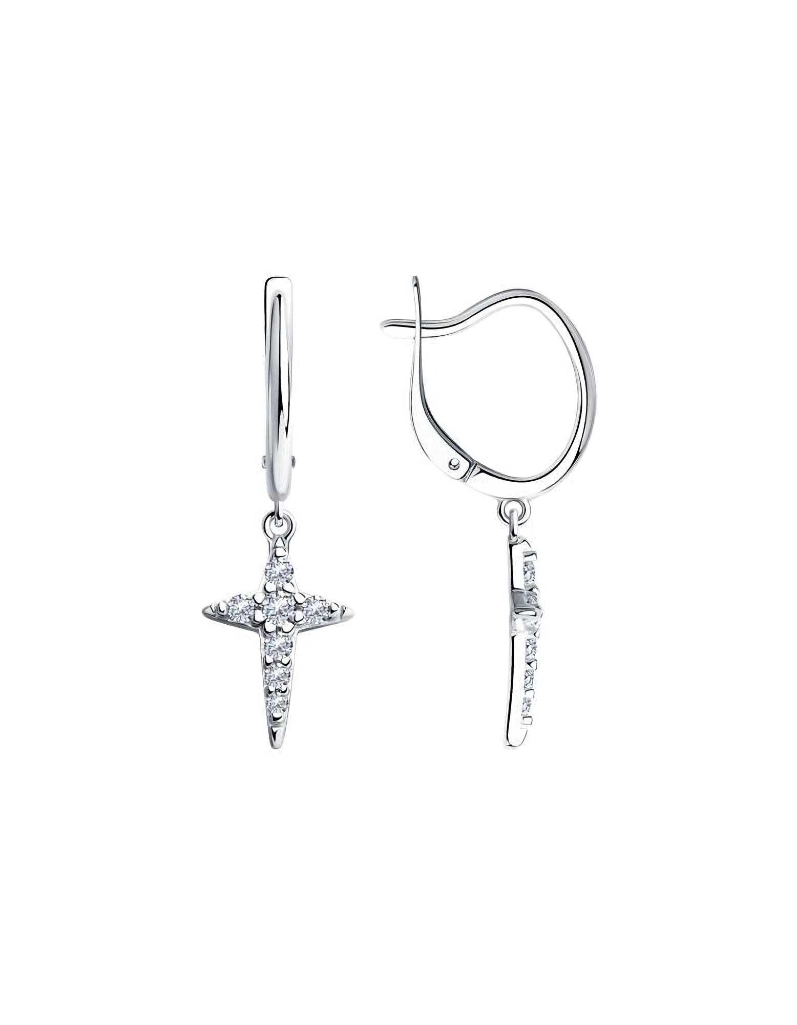 Серьги с подвесками, серебро, 925 проба, родирование, фианит