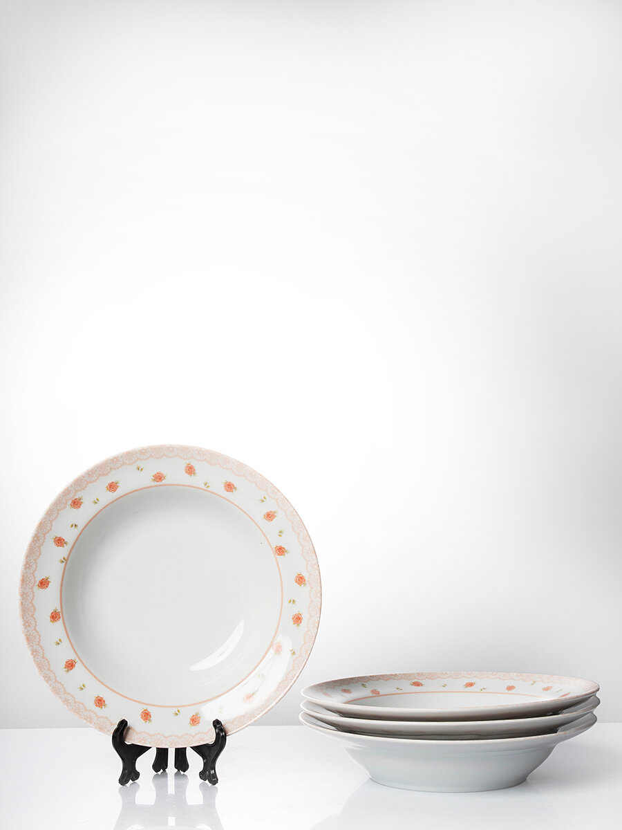 Набор фарфоровых тарелок глубоких 500 мл, 240 мм. Добруш "Шебби шик" ф. Идиллия 4шт, Добрушский фарфоровый завод