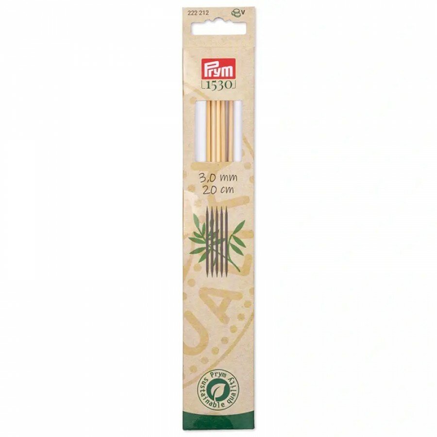 Серия Prym 1530 - Спицы чулочные 3мм/20см, бамбук, натуральный, 5шт в упаковке, Prym, 222212