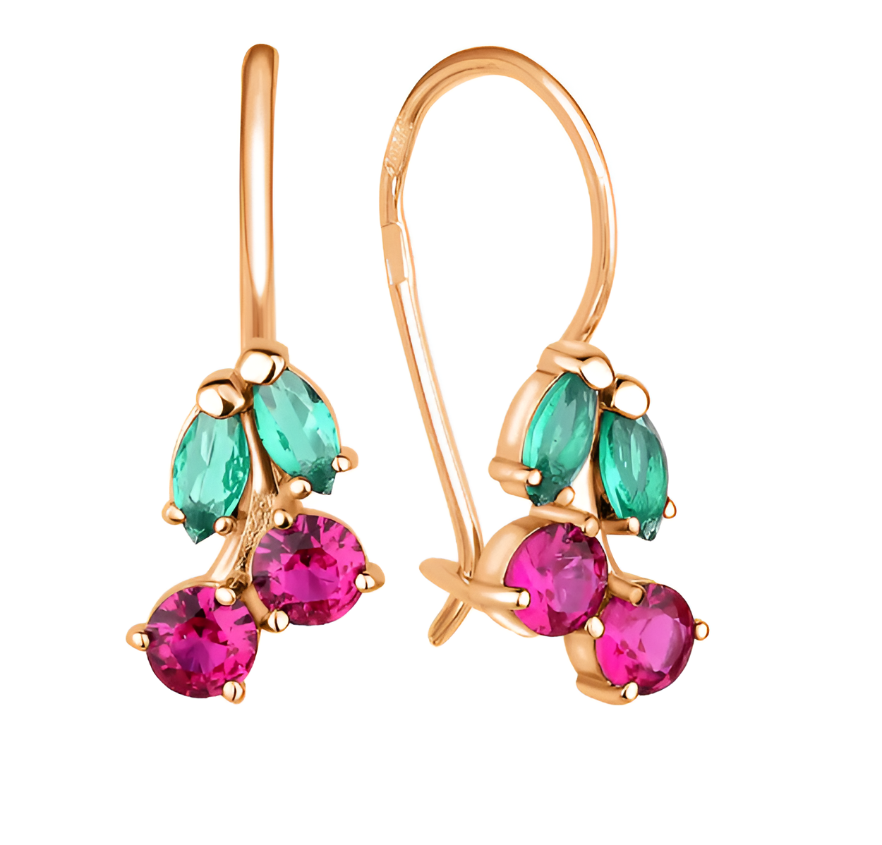 Серьги, красное золото, 585 проба, родирование, филигрань, фианит