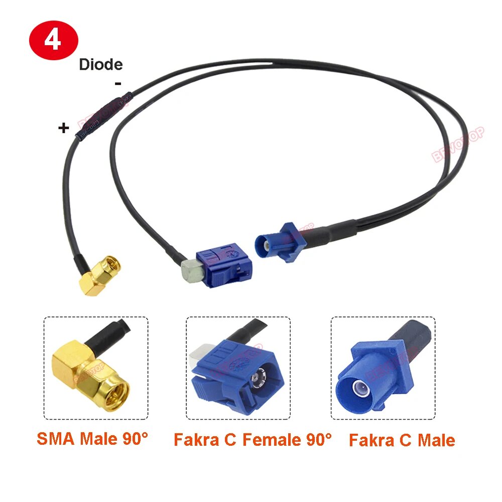 BEVOTOP Кабель-разветвитель Fakra C RG174 30см/50см/1м/1,5м/2м/3м/4м/5м 0.5M, C M to C F90 SMA M90