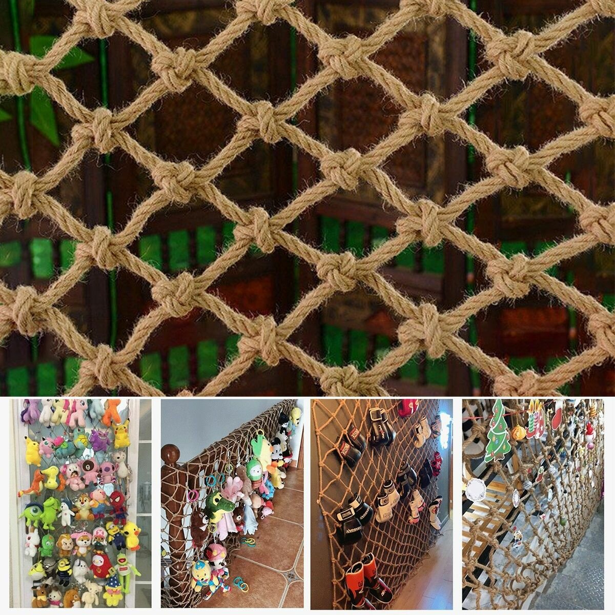 Декоративная сетка из джутового каната (диаметр каната 10 мм, размер ячеек сетки 10 см x 10 см), 5 квадратных метров