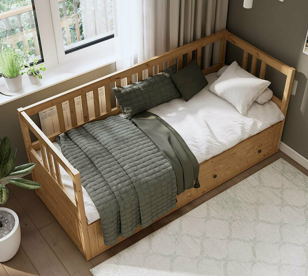 Кровать-кушетка раздвижная с ящиками, Хемнэс/Кымор, 80х200 см, светло-коричневый